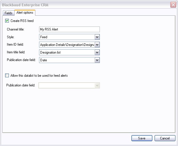RSS Enabling a User Defined Data List