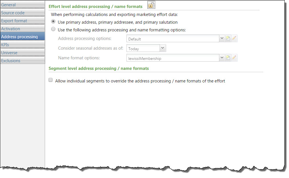 Address Processing Tab