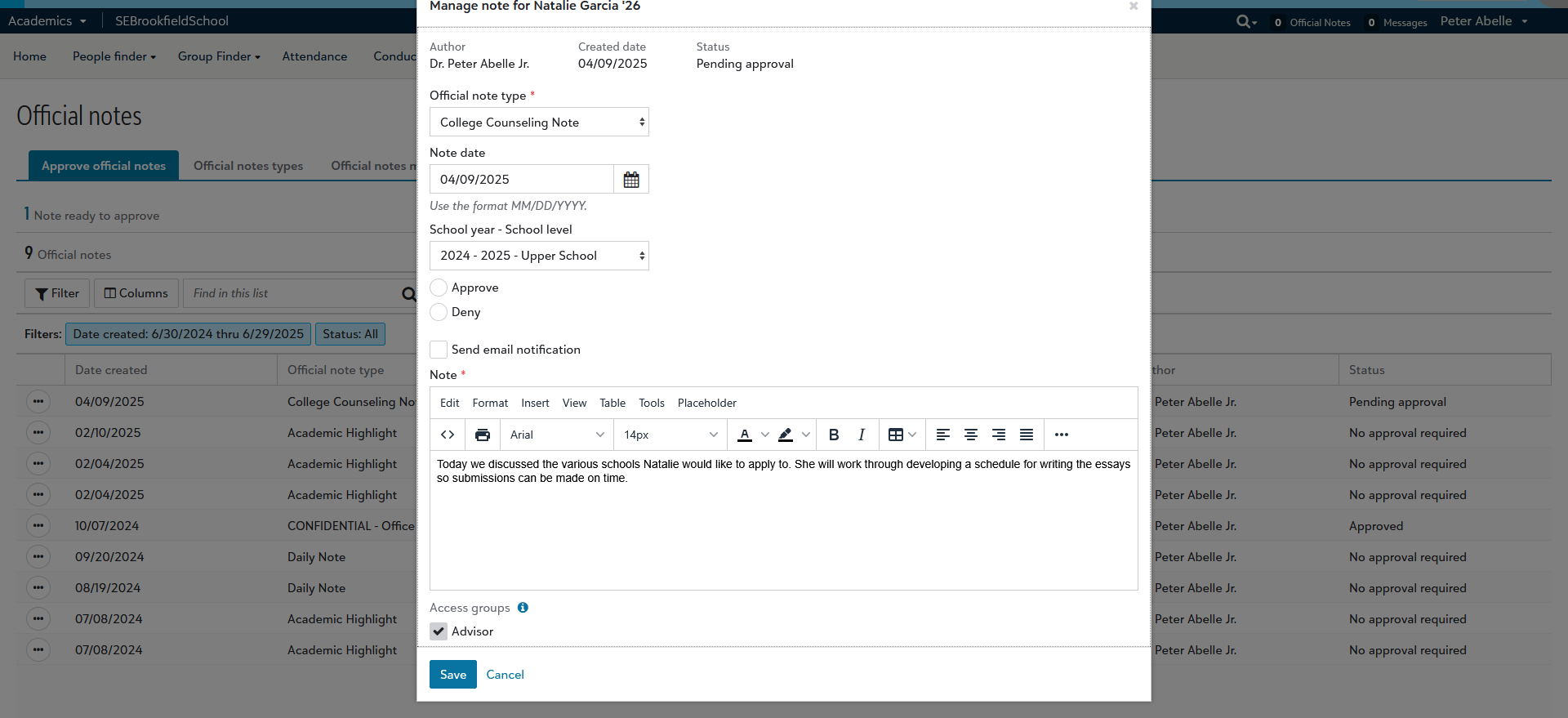 A New Look for Managing Official Notes