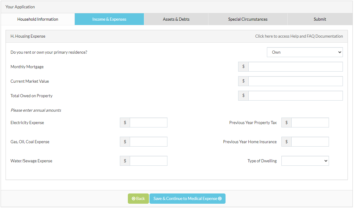 Application Section 2: Income & Expenses