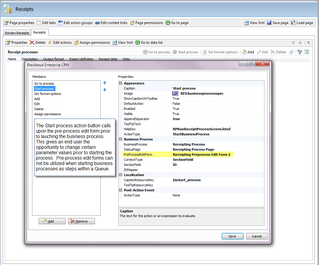 Configuring the Start Process Action Button with a Pre Process Edit ...