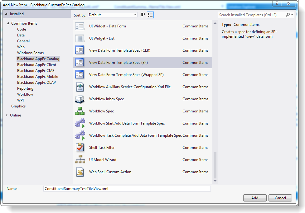 Create a View Data Form (SP) for a Constituent Tile