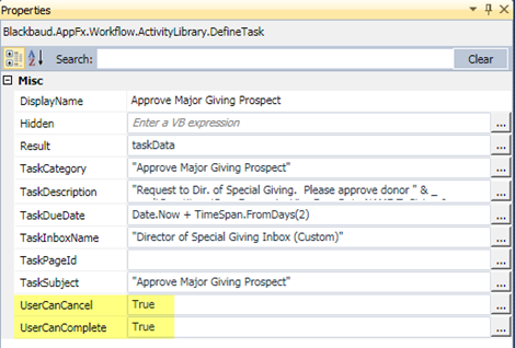 The Relationship between the DefineTask Workflow Activities UserCanCancel UserCanComplete and ...