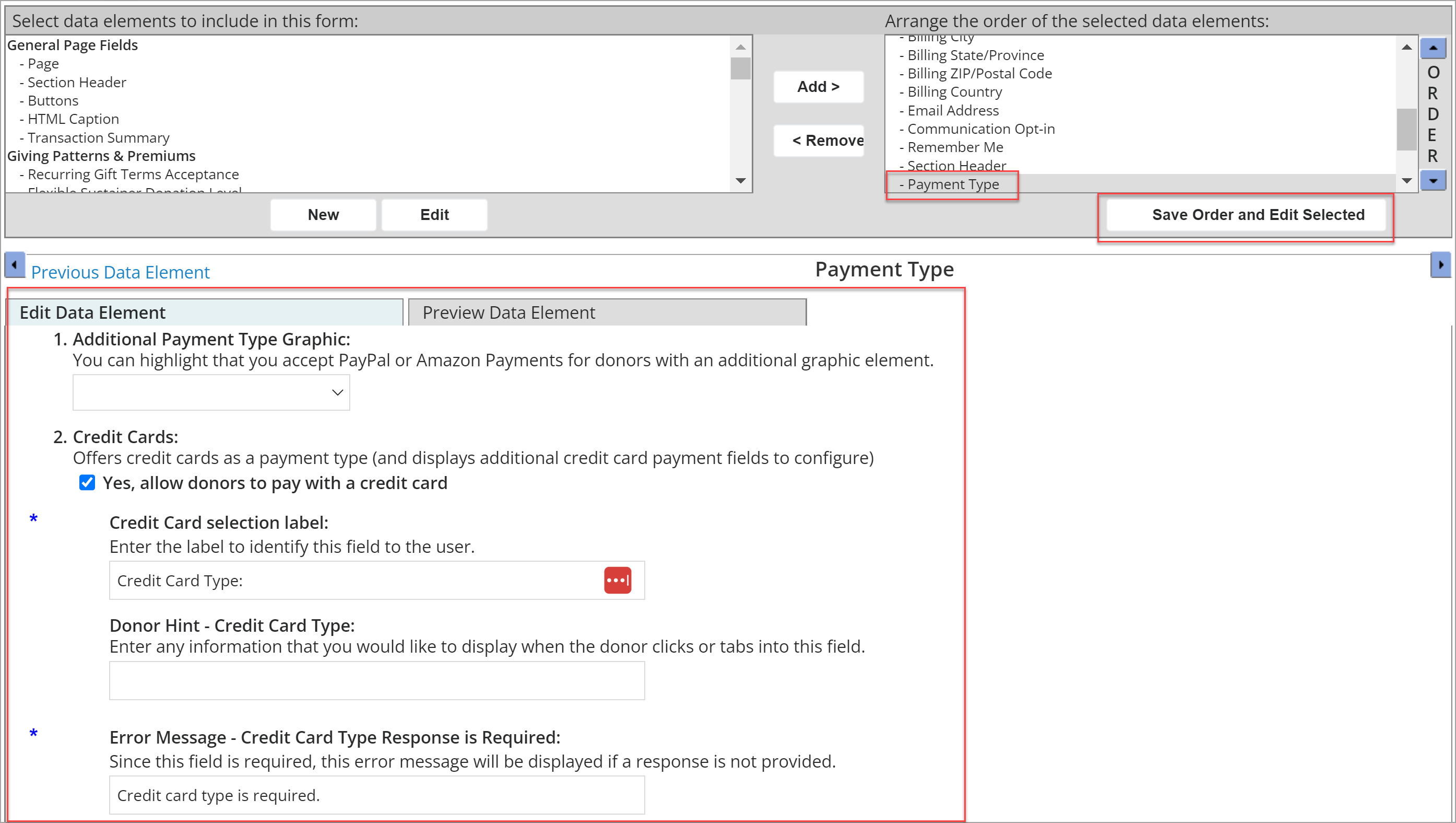 Edit Payment Type on a donation form