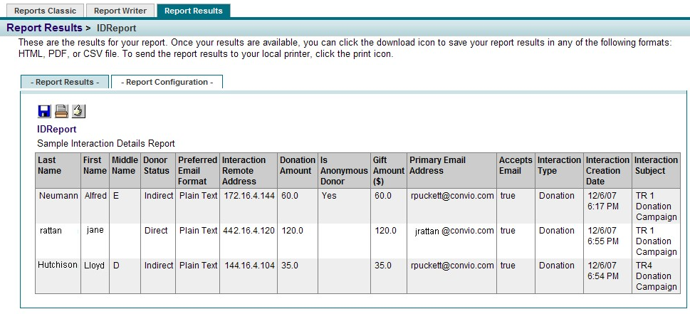 Interaction Details Report Sample