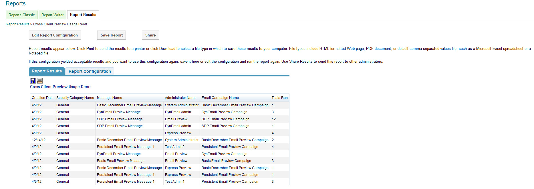 Sample Cross Client Email Preview Report