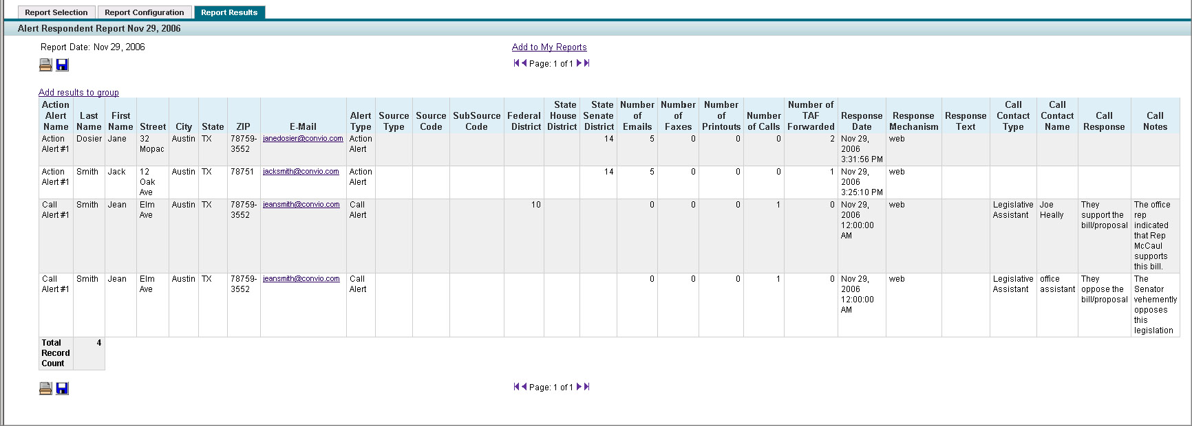 Sample Alert Respondent Report
