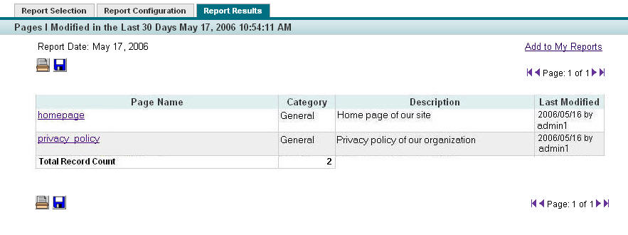 Sample of Pages I Modified in the Last 30 Days Report