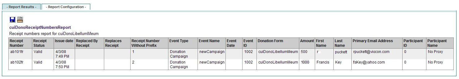 Sample Receipt Number Summary Report